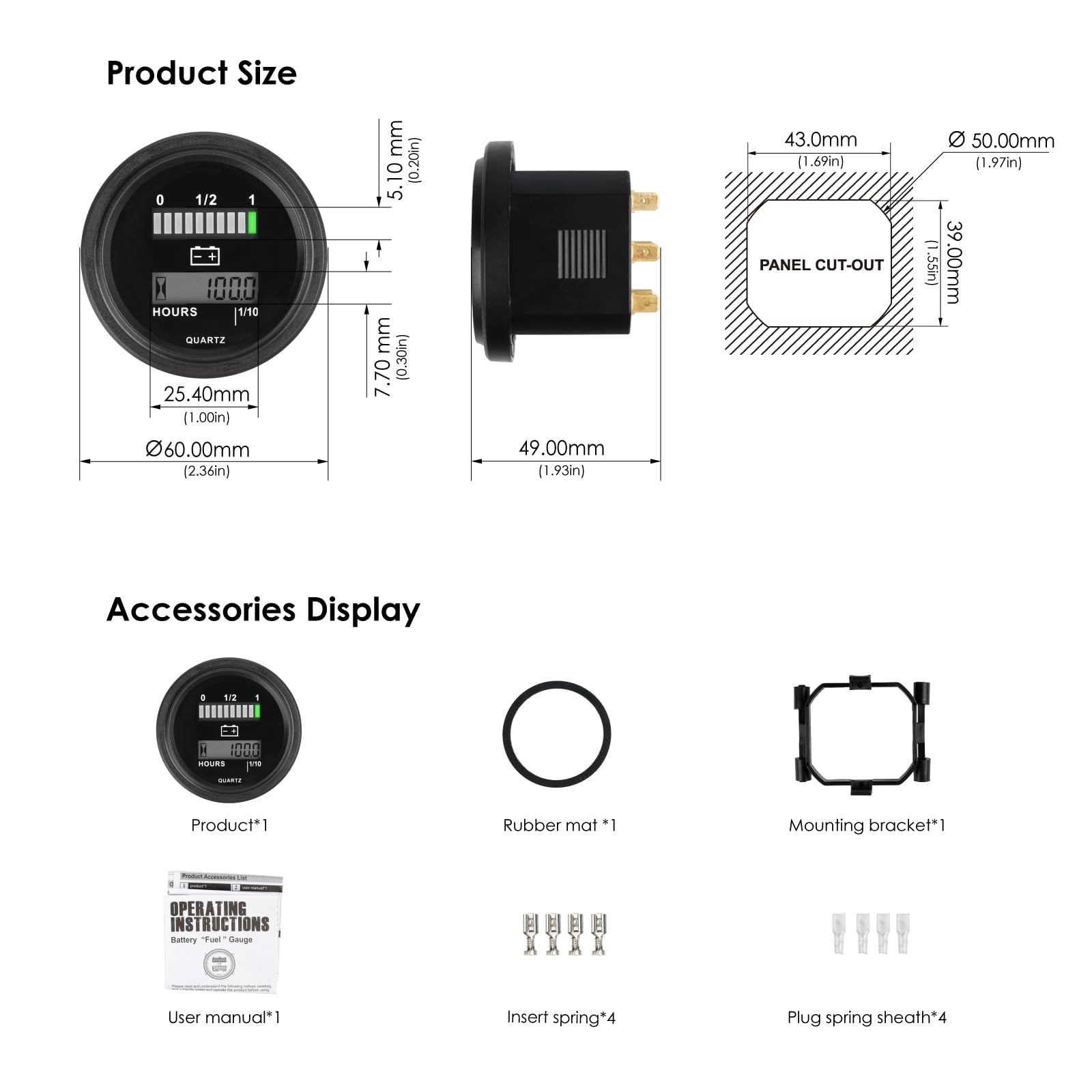 Jayron Lead Acid Battery Indicator Meter Gauge Battery Capacity Meter Waterproof Battery Charge Indicator Hour Meter for Golf Cart Boat Club Cart Forklift and Other Battery Powered Equipment