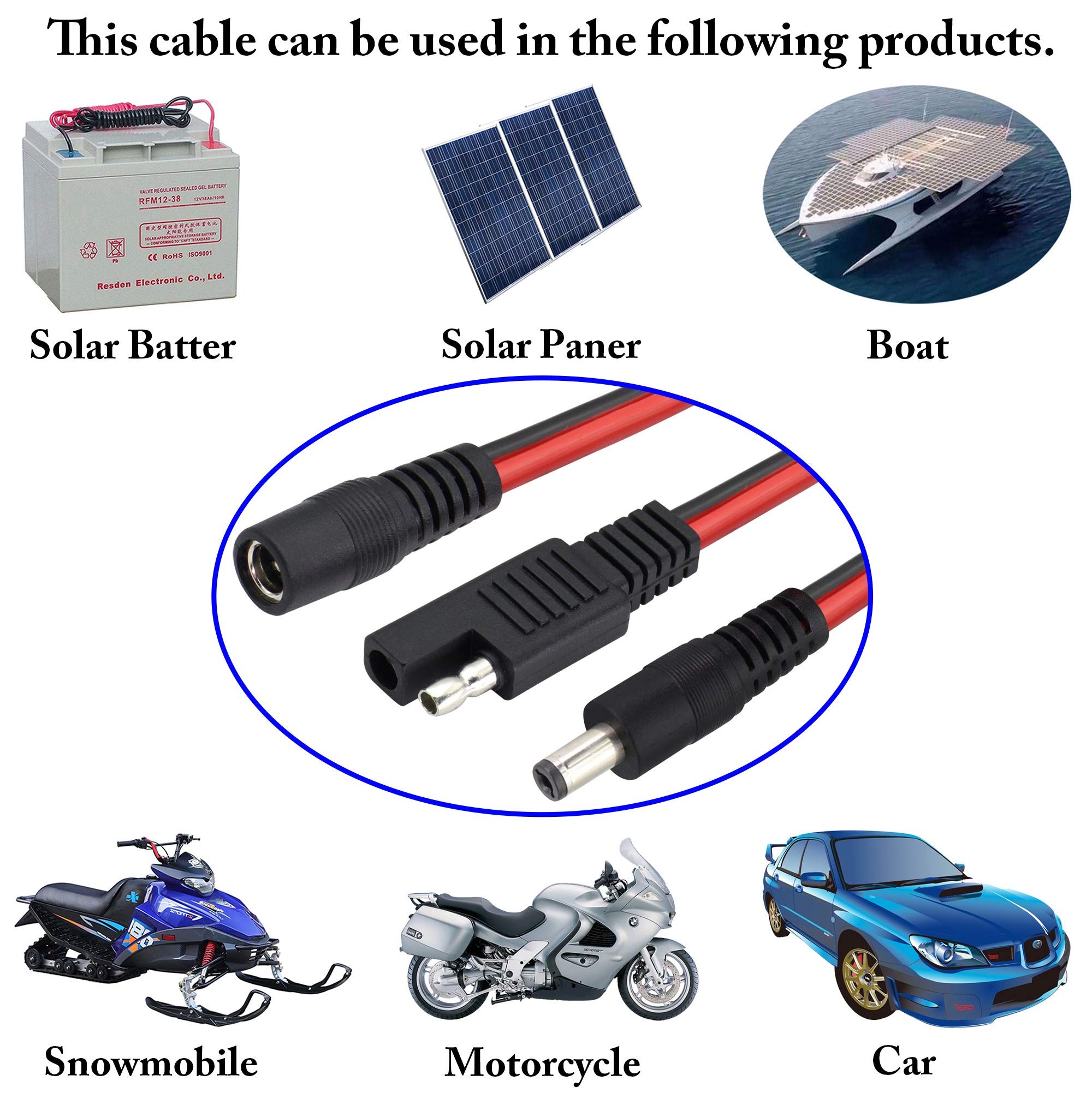 zdyCGTime SAE Plug to DC 5.5 x 2.1mm (Female and Male) Adapter Cable with SAE Polarity Reverse Adapter for Solar Panel Charger and Automotive RV Battery 14AWG (2ft/60cm)(1pair)