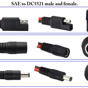 zdyCGTime SAE Plug to DC 5.5 x 2.1mm (Female and Male) Adapter Cable with SAE Polarity Reverse Adapter for Solar Panel Charger and Automotive RV Battery 14AWG (2ft/60cm)(1pair)