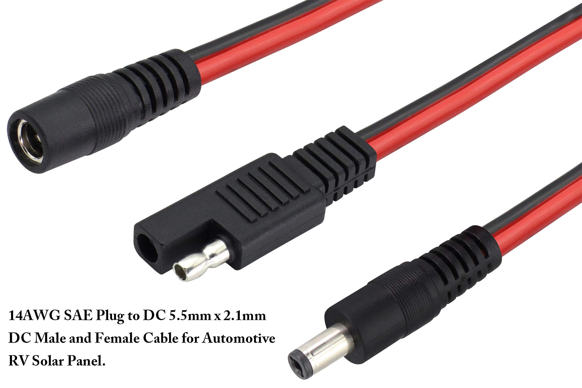 zdyCGTime SAE Plug to DC 5.5 x 2.1mm (Female and Male) Adapter Cable with SAE Polarity Reverse Adapter for Solar Panel Charger and Automotive RV Battery 14AWG (2ft/60cm)(1pair)