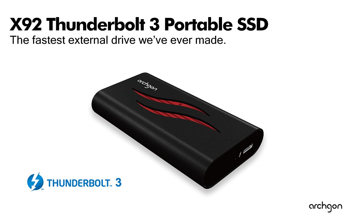 archgon 2TB Thunderbolt 3 Certified Aluminum External SSD Portable M.2 PCIe NVMe Solid State Drive with Dual Layer Heatsink Max. Speed up to Read 3400MB/s Model X92 (2TB, Black)