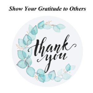 Thank You Stickers Roll - 1.5 inch Blue Thank You Stickers Exquisite Greenery Turquoise Pattern roll, 500 Stickers per Roll, Thank You Stickers for Business Gift Bags Envelopes Journal Stickers