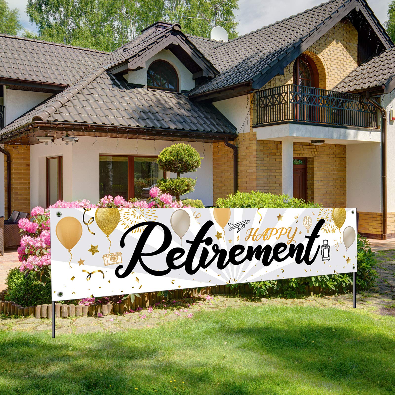 Retirement Banner Horizontal Large Retirement Sign Banner Fabric Retirement Yard Sign Backdrop for Retirement Party Photo Booth, 72.8 x 15.7 Inch