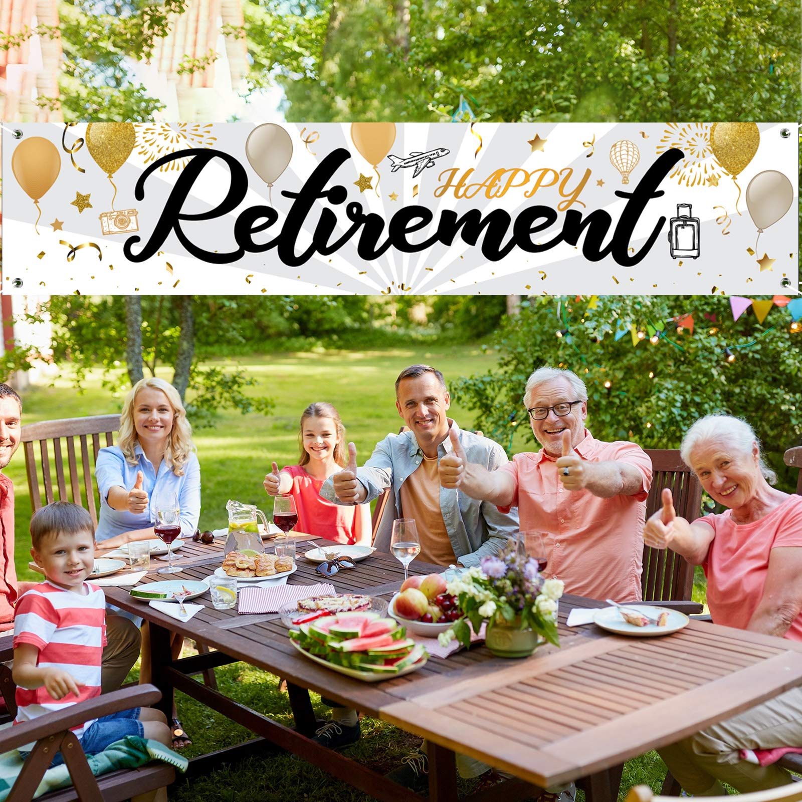 Retirement Banner Horizontal Large Retirement Sign Banner Fabric Retirement Yard Sign Backdrop for Retirement Party Photo Booth, 72.8 x 15.7 Inch