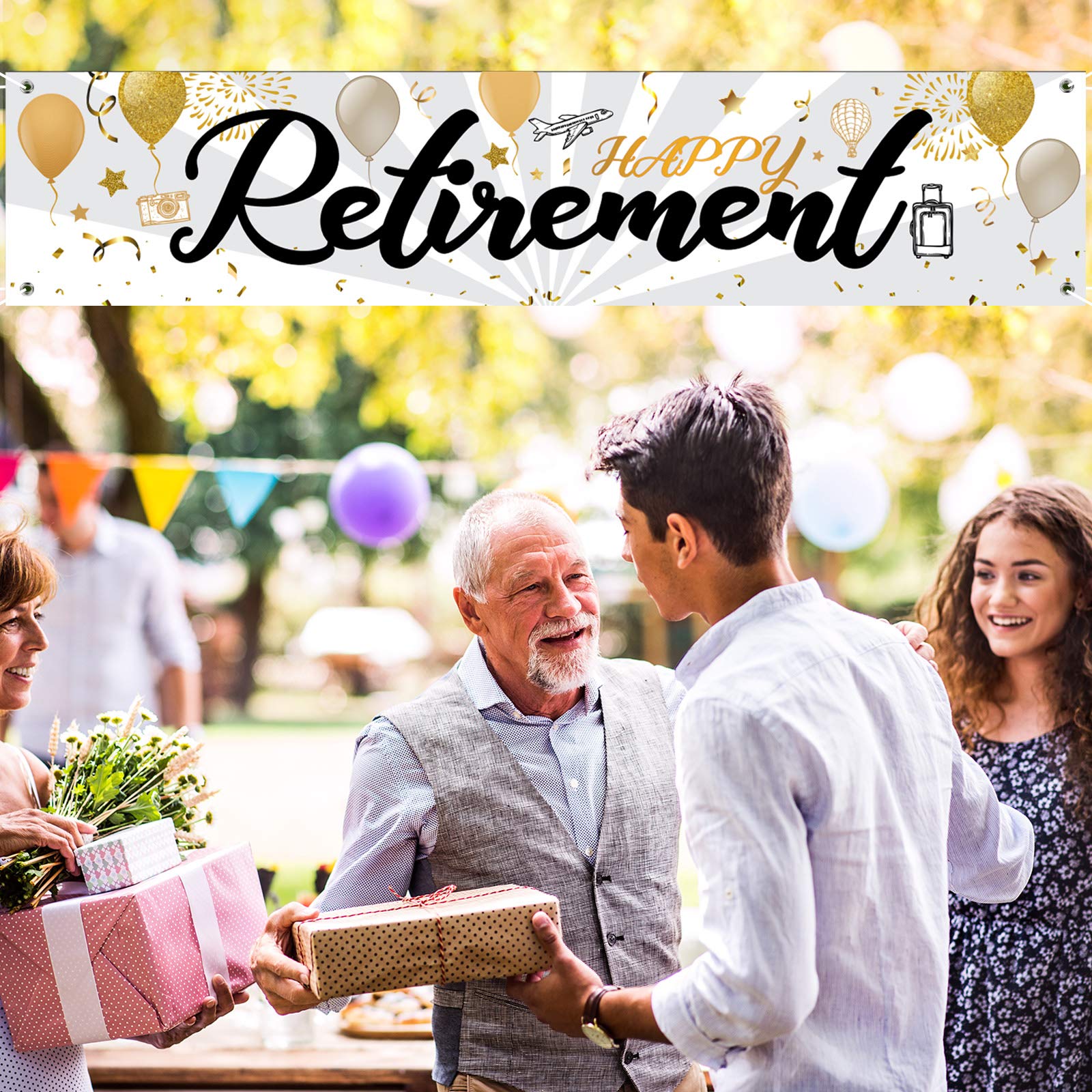 Retirement Banner Horizontal Large Retirement Sign Banner Fabric Retirement Yard Sign Backdrop for Retirement Party Photo Booth, 72.8 x 15.7 Inch