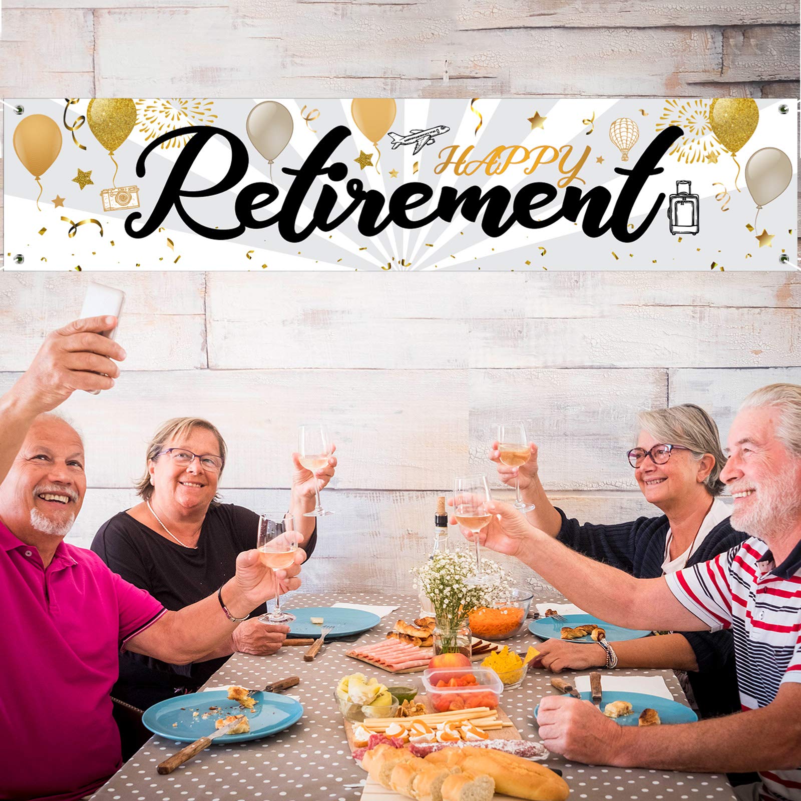 Retirement Banner Horizontal Large Retirement Sign Banner Fabric Retirement Yard Sign Backdrop for Retirement Party Photo Booth, 72.8 x 15.7 Inch