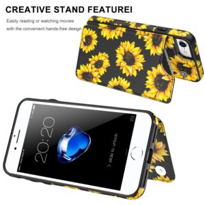 LETO iPhone SE 2022 Case,iPhone SE 2020 Case,iPhone 7 Case,iPhone 8 Case,Leather Wallet Case with Flower Designs for Girls Women,Protective Phone Case for iPhone 7/8/SE 2020/2022 Blooming Sunflowers