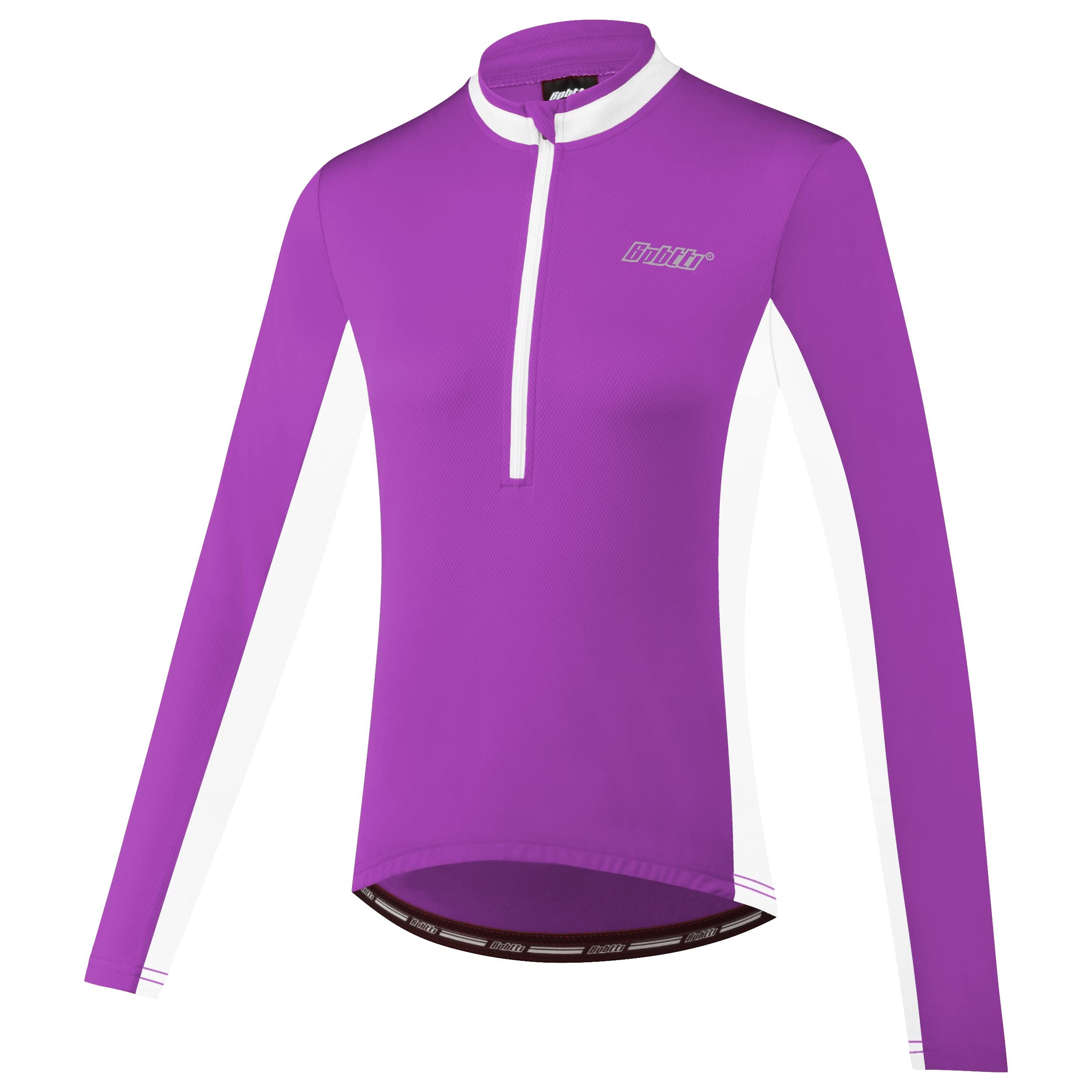 bpbtti Women's Half Zipper Long Sleeve Cycling Jersey Bike Biking Shirt with 3-Real Pockets UPF 50+ (Purple/White, X-Large)