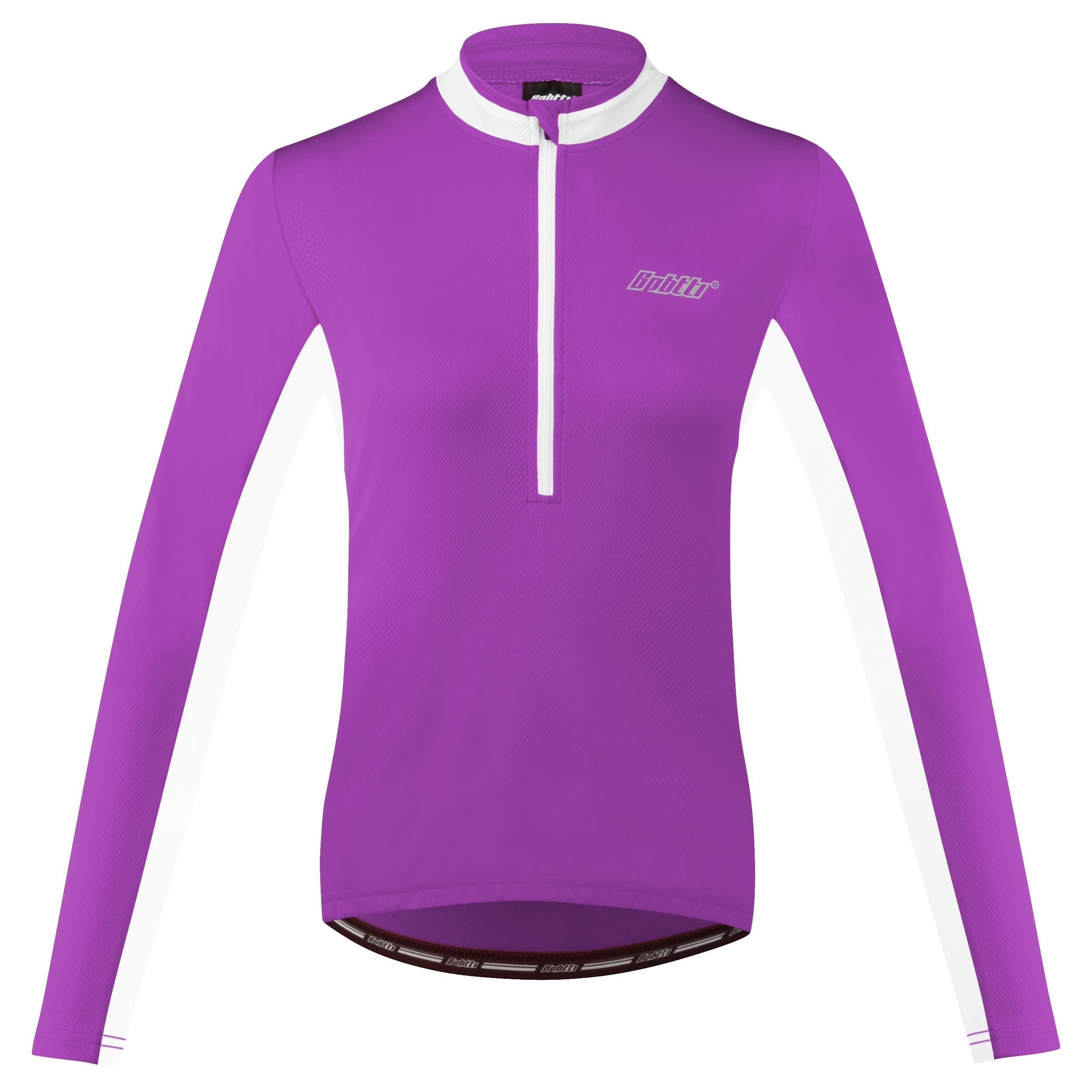 bpbtti Women's Half Zipper Long Sleeve Cycling Jersey Bike Biking Shirt with 3-Real Pockets UPF 50+ (Purple/White, X-Large)