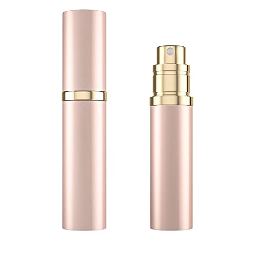 Refillable Perfume Bottle Atomizer for Travel,Portable Easy Refillable Perfume Spray Pump Empty Bottle for men and women with 5ml Mini Pocket Size (Rose Gold)