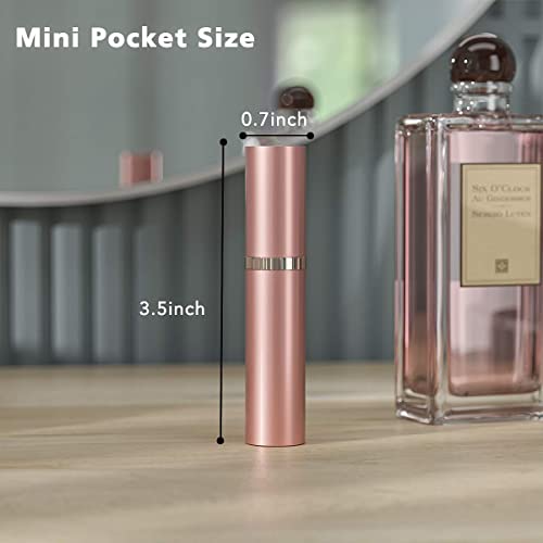 Refillable Perfume Bottle Atomizer for Travel,Portable Easy Refillable Perfume Spray Pump Empty Bottle for men and women with 5ml Mini Pocket Size (Rose Gold)