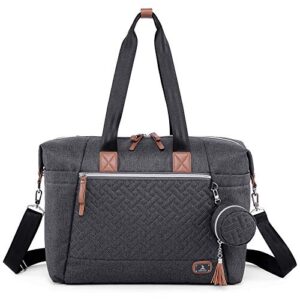 dikaslon diaper bag tote with pacifier case and changing pad, large travel diaper tote for mom and dad, multifunction baby bag for boys and girls, dark grey