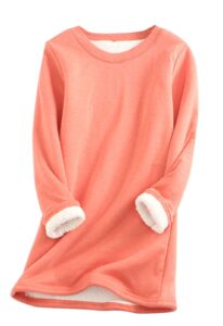 pehmea women's girls warm sherpa lined crewneck pullovers fleece sweatshirt tops (watermelon red, small)