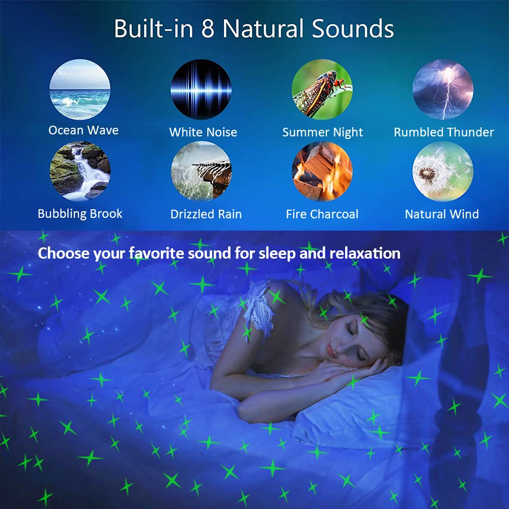 Star Projector, LED Night Light White Noise Sound Machine, 8 Soother Sounds, 10 Light Modes, Music Speaker, Timer and Brightness Adjustable, Sleep Therapy for Baby Nursery Kids Adults Bedroom