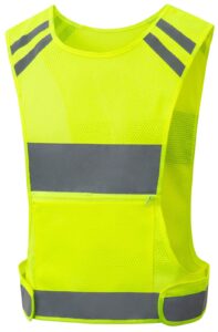 qxgtob reflective running vest gear with large,zippered pocket, adjustable waist, light & comfy satety vest for walking, cycling, jogging, 360° high visible safety gear for women and men yellow xl