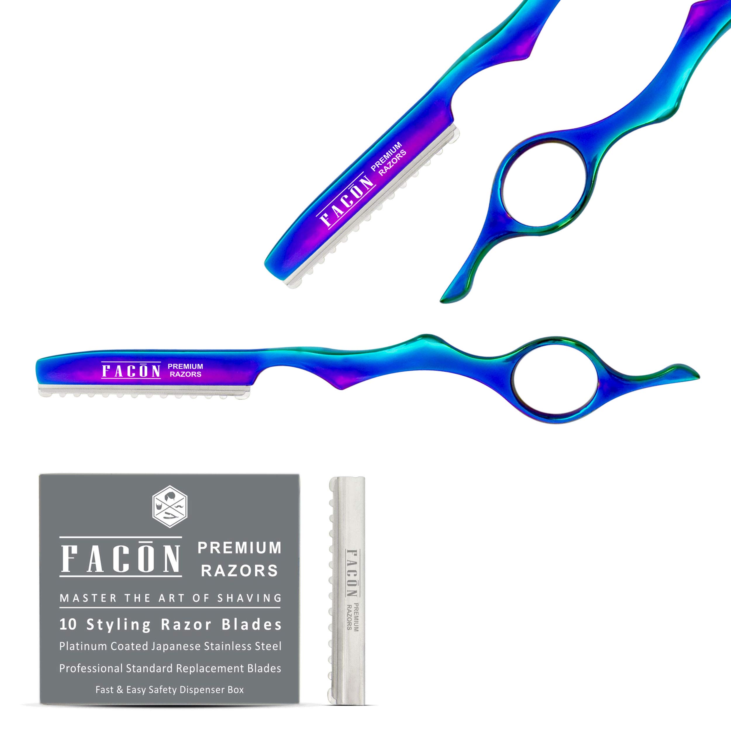 Facón Professional Hair Styling Thinning Texturizing Cutting Razor + 10 Replacement Blades