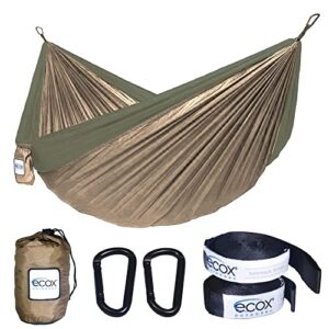 ecox outdoors parachute hammock single with 2 tree straps, portable lightweight nylon comfortable for backpacking, camping, travel, beach, backyard, patio, hiking