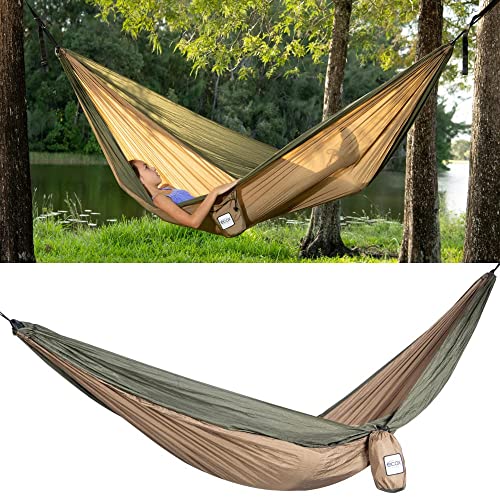 ecox Outdoors Parachute Hammock Single with 2 Tree Straps, Portable Lightweight Nylon Comfortable for Backpacking, Camping, Travel, Beach, Backyard, Patio, Hiking