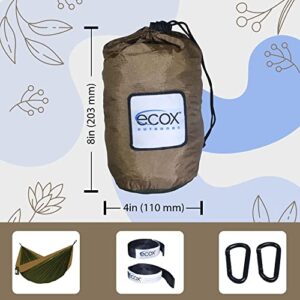 ecox Outdoors Parachute Hammock Single with 2 Tree Straps, Portable Lightweight Nylon Comfortable for Backpacking, Camping, Travel, Beach, Backyard, Patio, Hiking