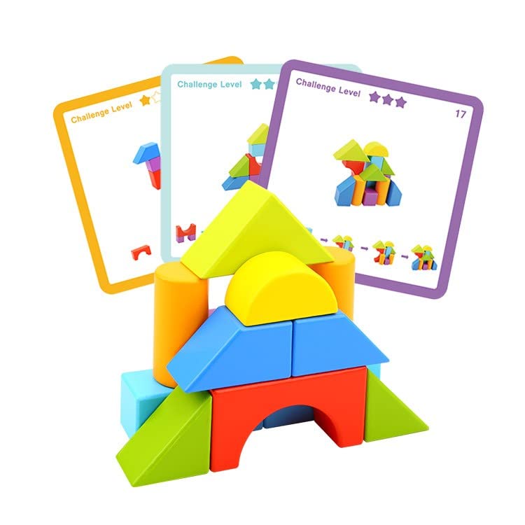 Cutie Pie Toys Blocks Stacking Game, 3D Puzzle and Problem Solving, 20 Pattern Activity Cards, 13 Shapes, for Toddlers & Preschoolers, Ages 1+