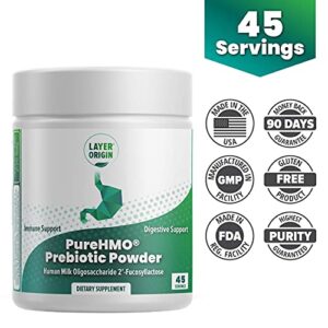 Layer Origin | PureHMO Human Milk Oligosaccharide (HMO 2'-FL) Prebiotic Powder - Feed 200 Billion Probiotics/Scoop, 45 Servings