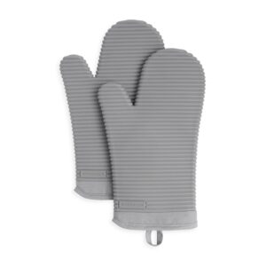 kitchenaid ribbed soft silicone oven mitt set, 7"x13", grey 2 count