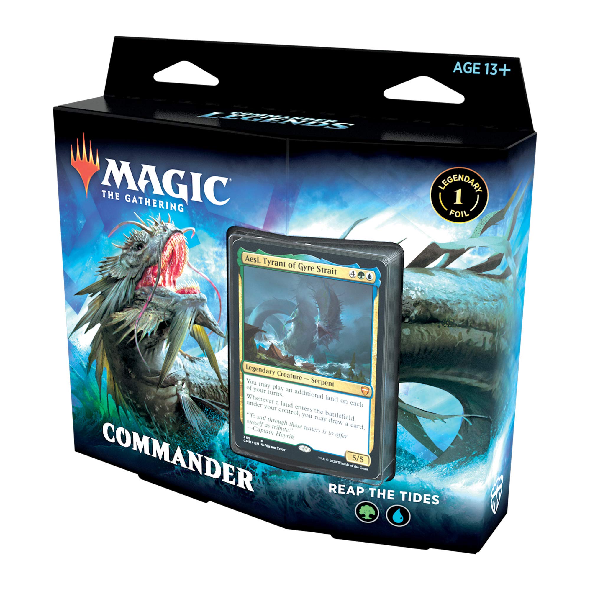 Magic: The Gathering Commander Legends – Reap the Tides | 100 Card Ready-to-Play Deck | 1 Foil Commander | Blue-Green