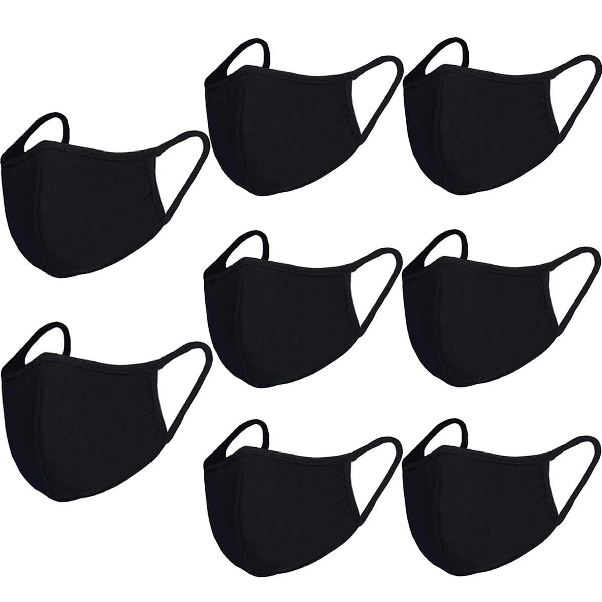 comfso 8 Pack Organic Cotton Face Cover Washable and Reusable - Black Travel Face Mask, Mouth Protection Cloth Masks with Nose Bridge Wire - Soft Fabric for Women Men Outdoor