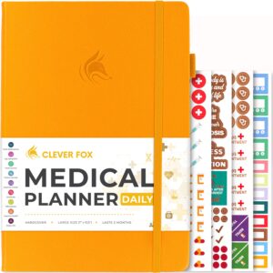 clever fox medical planner daily – health diary notebook, wellness journal & self-care logbook, lasts 3 months, 7x10.5″ (amber yellow)