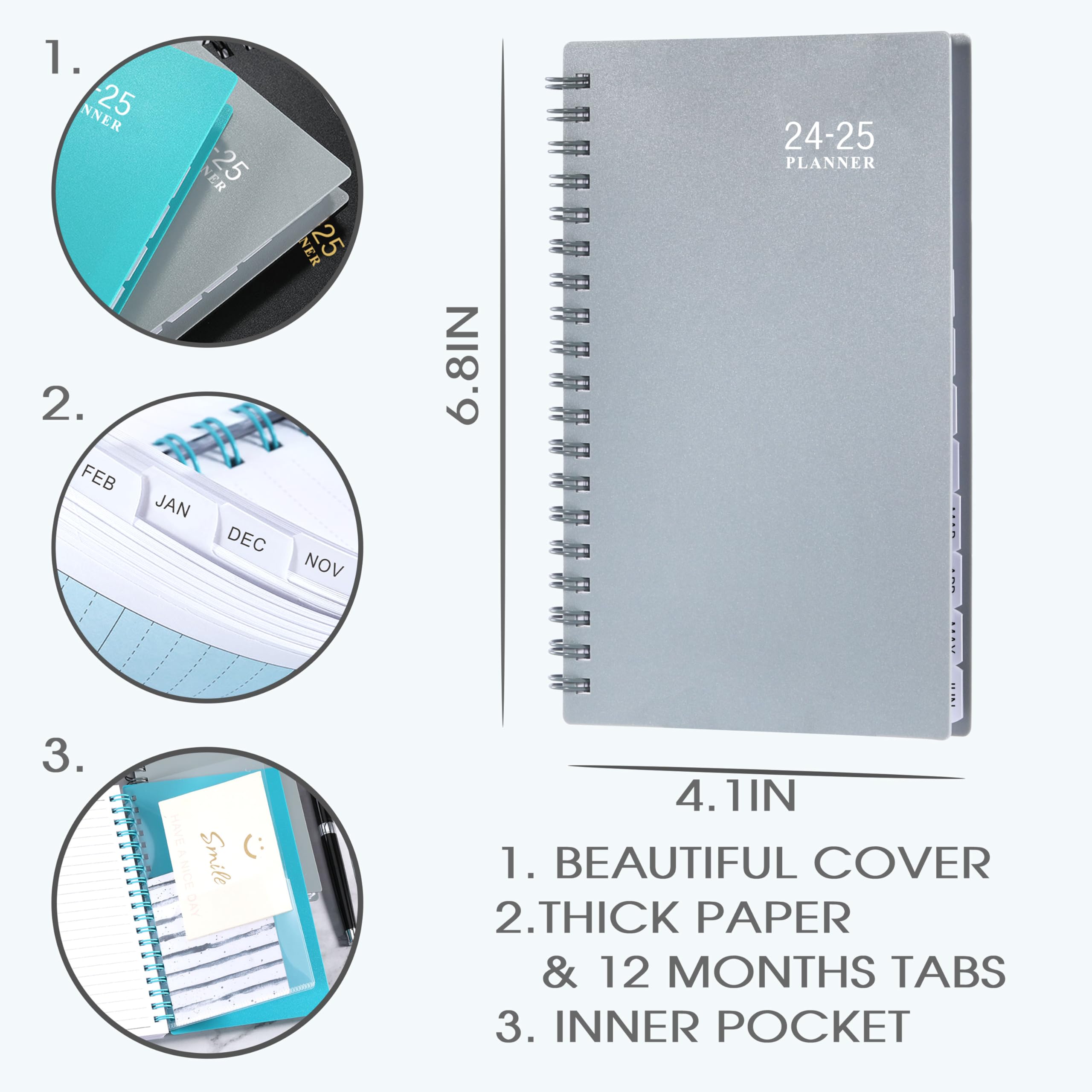 2024-2025 Pocket Planner/Calendar - Weekly & Monthly Pocket Planner, JUL. 2024 - Jun. 2025, 6.8" x 4.3", Strong Twin - Wire Binding, plastic cover