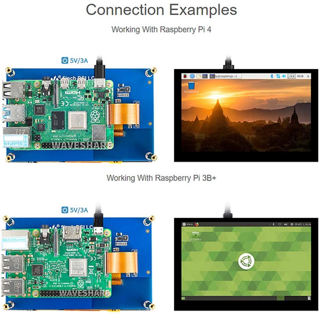 waveshare Compatible with Raspberry Pi Touchscreen 5inch DSI LCD Touch Screen 800×480 Resolution TFT LCD Display Monitor for Raspberry Pi Model 4B/3B+/3A+/3B/2B/B+/A+,CM3/3+