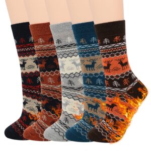 mens warm socks soft wool cozy christmas socks for fall winter cute animal cashmere athletic crew socks for men b (5/christmas deer)