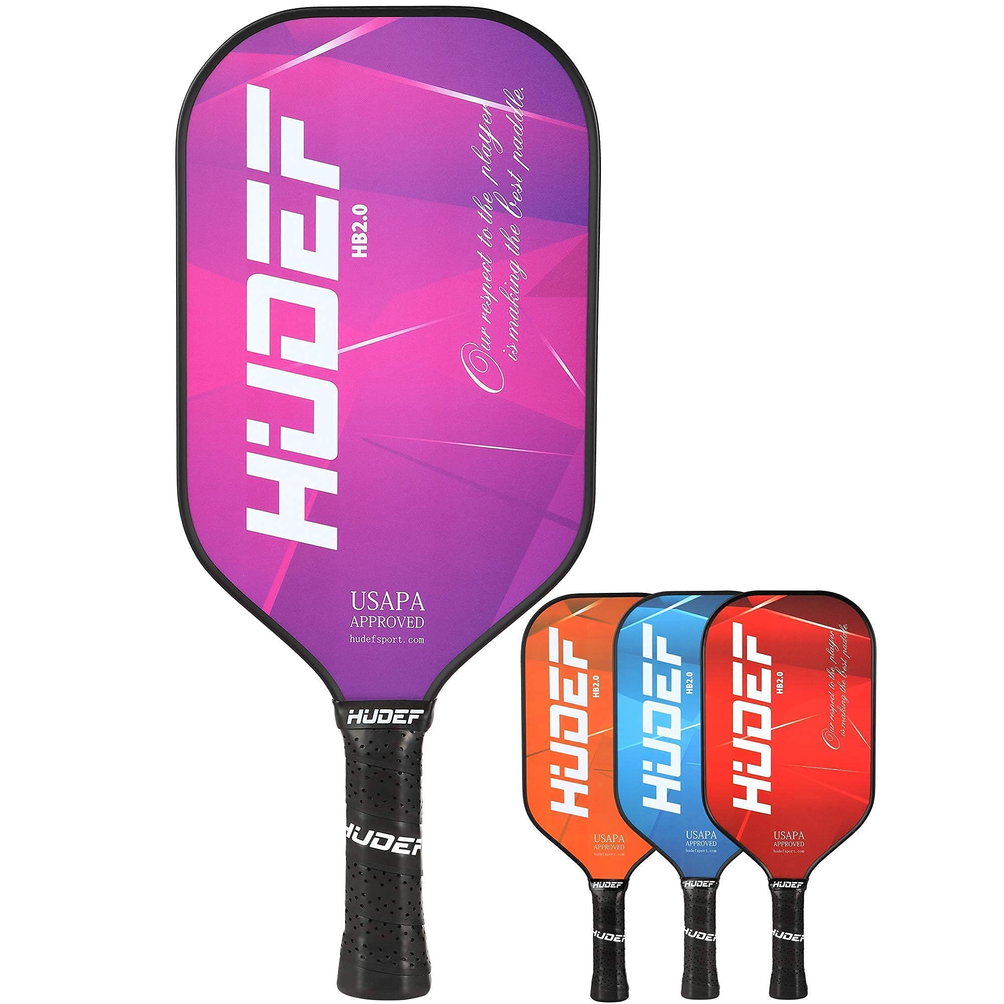 HUDEF HB 2.0 Purple+ Blue Pickleball Paddles, Lightweight Graphite Carbon Fiber Face Racquet Rackets Elongated Racket,Honeycomb Core,Cushion Comfort Grip USAPA Approved