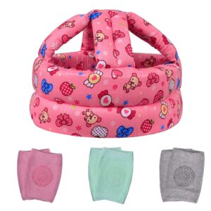 toraso baby helmet & baby knee pads for crawling,infant helmet & walking baby helmet，for age 6-36 months,pink candy(b)