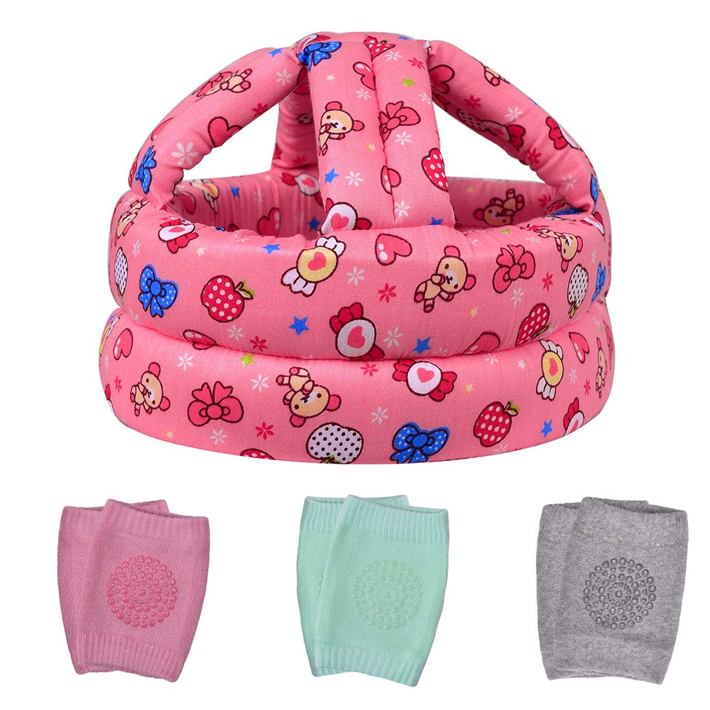 TORASO Baby Helmet & Baby Knee Pads for Crawling,Infant Helmet & Walking Baby Helmet，for Age 6-36 Months,Pink Candy(B)