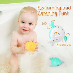 KINDIARY Bath Toys, Magnetic Fishing Games with Wind-up Swimming Whales, Water Table Pool Fun Time Bathtub Tub Toy for Toddlers Baby Kids Infant Girls Boys Age 1 2 3 4 5 6 Years Old