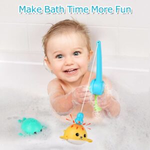 KINDIARY Bath Toys, Magnetic Fishing Games with Wind-up Swimming Whales, Water Table Pool Fun Time Bathtub Tub Toy for Toddlers Baby Kids Infant Girls Boys Age 1 2 3 4 5 6 Years Old