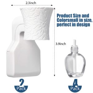 2 Pieces Wall Plug-in Diffuser Fragrance Plug with 4 Pieces Empty Bottles for Spreading Essential Oils Home Bathroom (White)