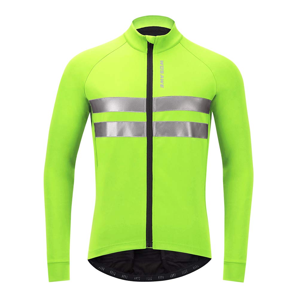 WOSAWE Men's Thermal Fleece Cycling Jacket Winter Biking Jersey Long Sleeves Reflective Bike Outfit, Green XL