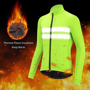 WOSAWE Men's Thermal Fleece Cycling Jacket Winter Biking Jersey Long Sleeves Reflective Bike Outfit, Green XL