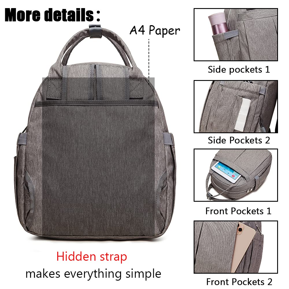 Scorlia Insulated Lunch Bag Cooler Backpack, Convertible Lunch Tote with Side pockets, Tall Reusable lunch Box Container with Drinks Holder for Work, Office, Beach, Picnic-Grey