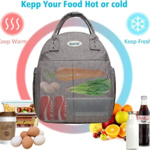 Scorlia Insulated Lunch Bag Cooler Backpack, Convertible Lunch Tote with Side pockets, Tall Reusable lunch Box Container with Drinks Holder for Work, Office, Beach, Picnic-Grey