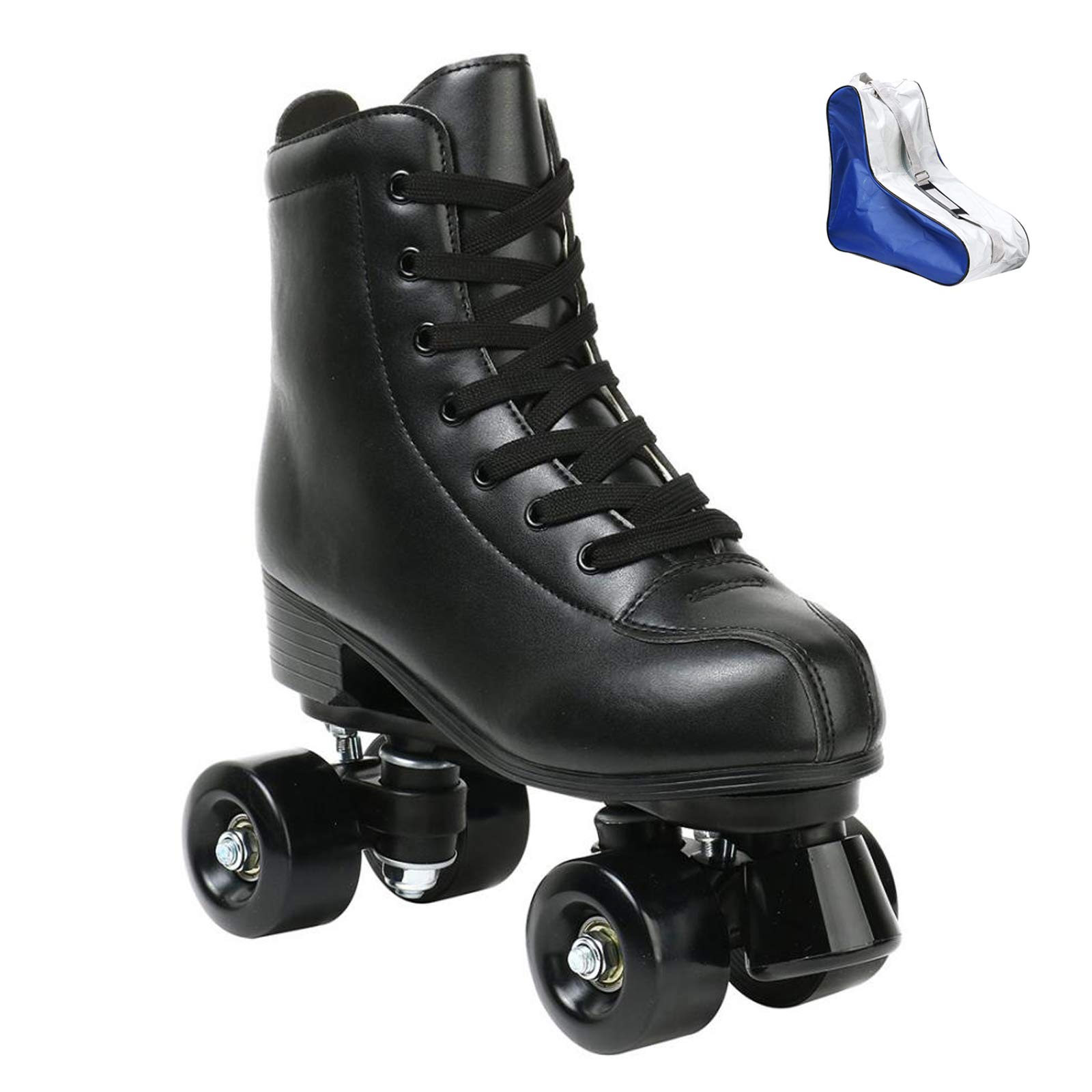 Roller Skate Shoes for Women Men PU Leather High-top Double-Row Roller Skates for Beginner, Professional Indoor Outdoor Roller Skates with Shoes Bag (Black Wheel,44)