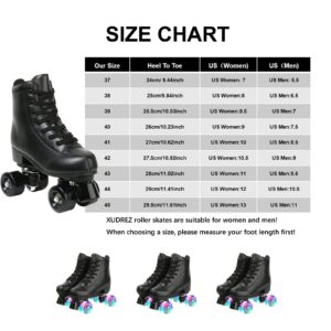 Roller Skate Shoes for Women Men PU Leather High-top Double-Row Roller Skates for Beginner, Professional Indoor Outdoor Roller Skates with Shoes Bag (Black Wheel,44)