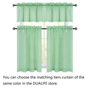 DUALIFE Mint Green Sheer Valances for Windows 52 Inches Wide 18 Inches Long - 2 Panels Light Filtering Voile Window Valances for Basement with Rod Pocket