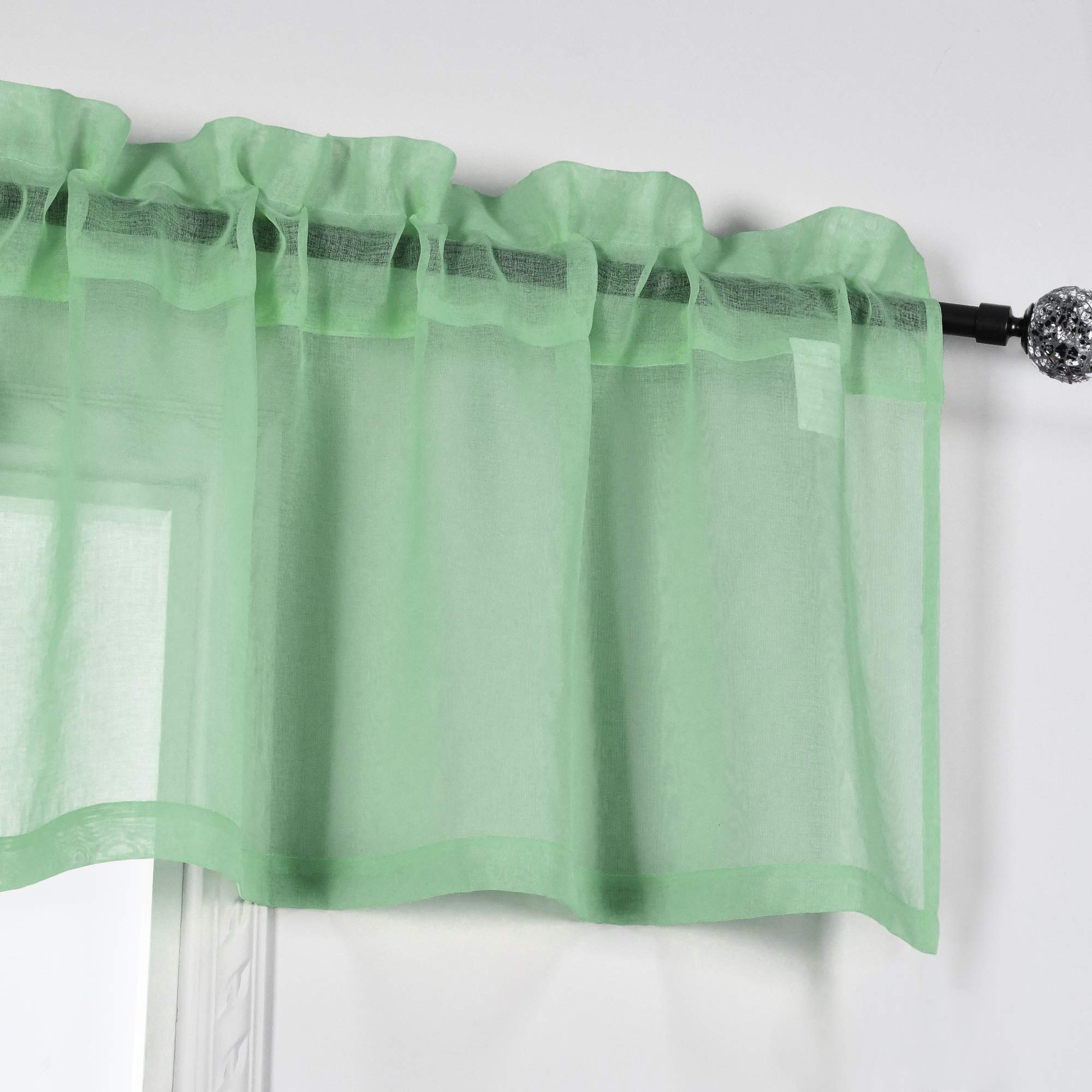 DUALIFE Mint Green Sheer Valances for Windows 52 Inches Wide 18 Inches Long - 2 Panels Light Filtering Voile Window Valances for Basement with Rod Pocket