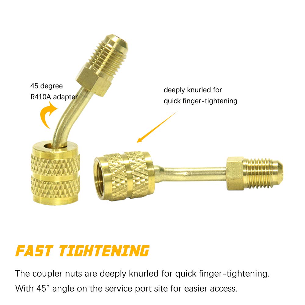 R410A Adapter 5/16 Inch SAE Female and 1/4 Inch Male Quick Coupler Angled Charging Vacuum Adapter R410A Connector with Thimble Mini Split System