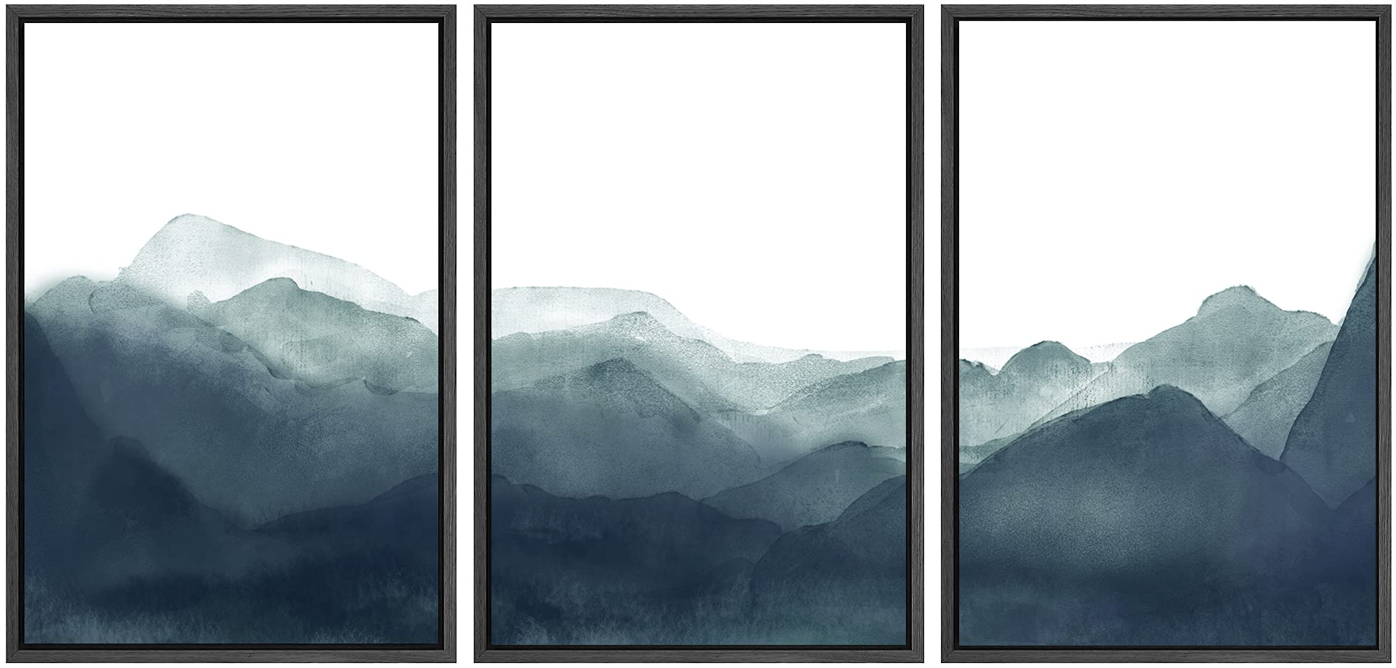 SIGNWIN Framed Canvas Print Wall Art Blue & Green Mountains in Fog Nature Wilderness Illustrations Modern Art Rustic Scenic Relax/Calm Cool for Living Room, Bedroom, Office - 16"x24"x3 Black