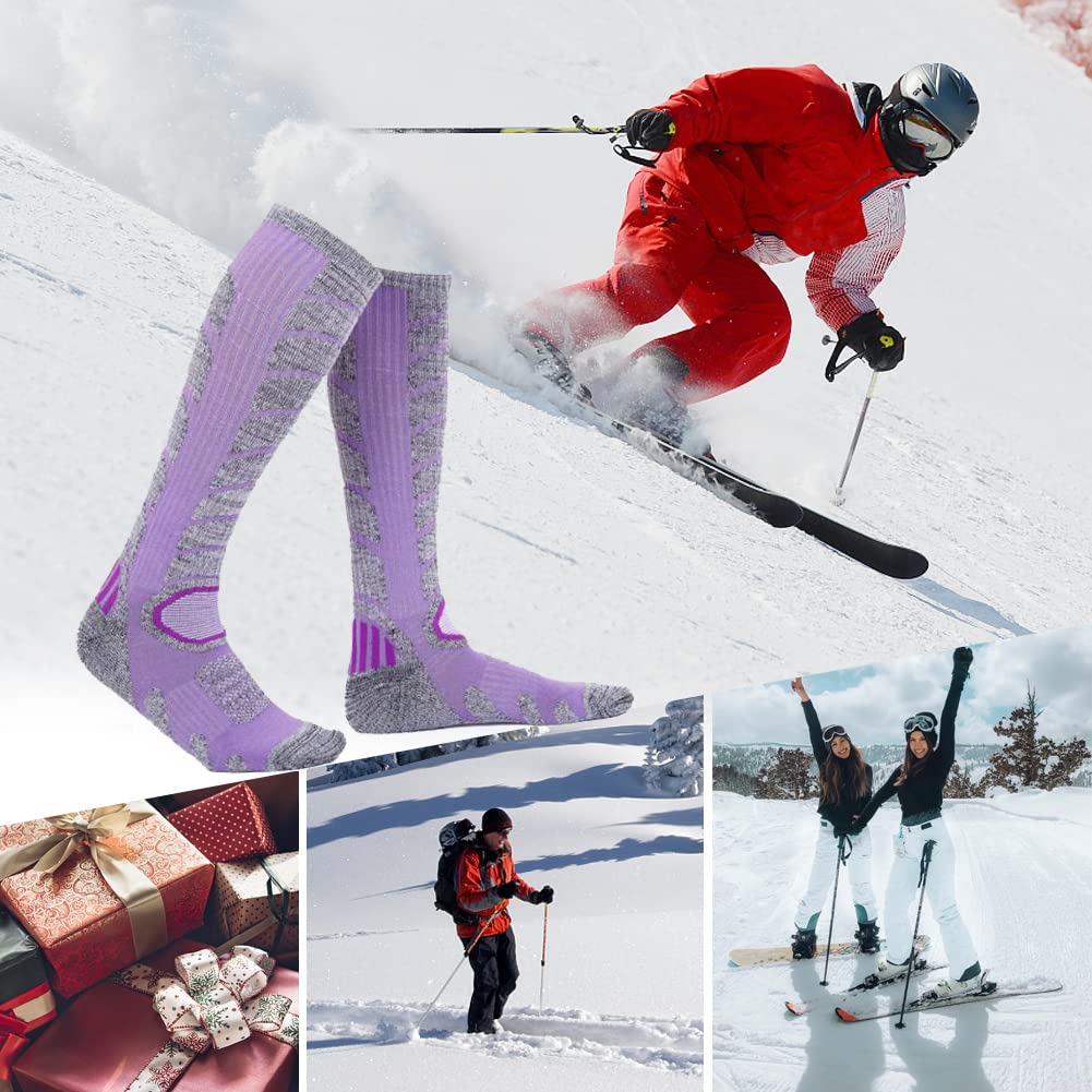 Ski Socks for Men Women Snowboard Socks Skiing Calf Socks Winter Long Socks with Merino Wool 2nd Version, Winter Sports Socks 2 Pair