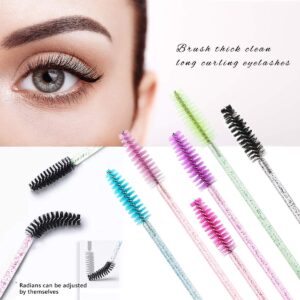 Elisel 300 PCS Disposable Mascara Brushes Crystal Eyelash Brushes Mascara Wands Applicator Eyelash Extensions Makeup Tools Eyebrow Brush (Crystal multicolor)